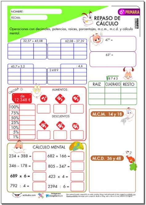 Fichas De Matemáticas Para Imprimir De 6º De Primaria Santillana