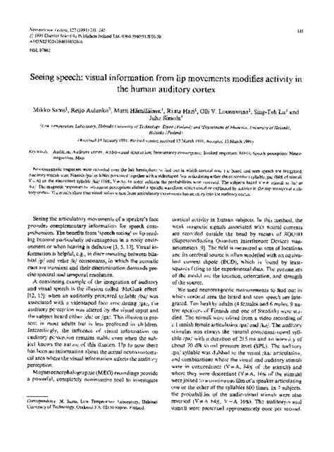 Pdf Seeing Speech Visual Information From Lip Movements Modifies Activity In The Human