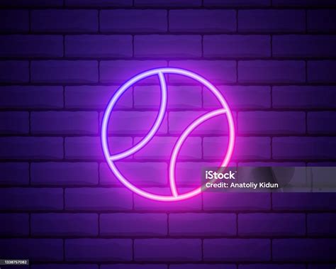 벽돌 벽 배경에 고립 된 빛나는 네온 야구 공 아이콘 벡터 일러스트레이션 0명에 대한 스톡 벡터 아트 및 기타 이미지 0명 가죽 구 Istock