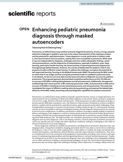 Pdf Enhancing Pediatric Pneumonia Diagnosis Through Masked Autoencoders