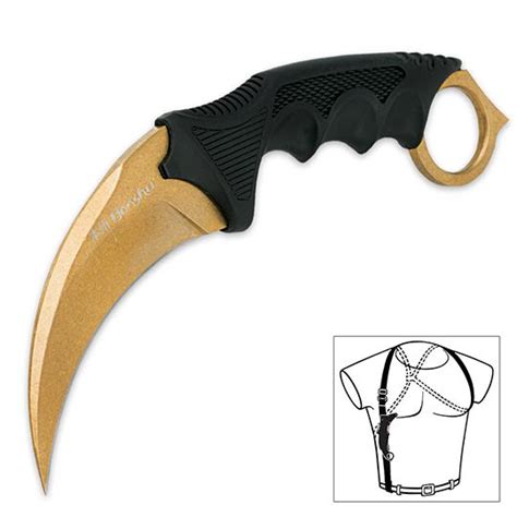 Honshu Ninja Karambit Gold Stonewash Finish | Karambit knife, Karambit ...