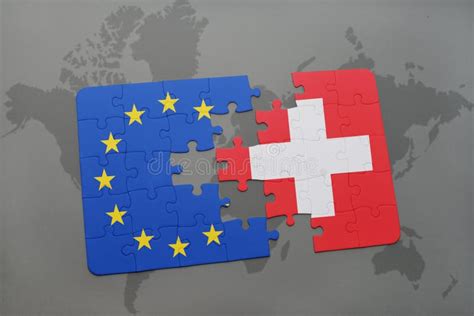 Desconcierte Con La Bandera Nacional De Suiza Y De La Unión Europea En