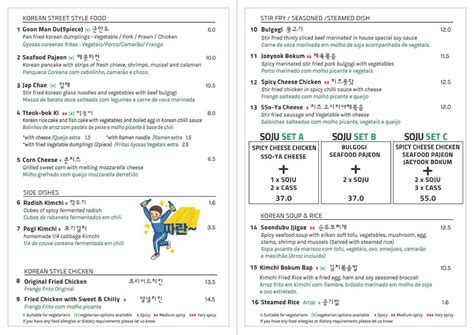 Menu Em Soju Pocha 소주포차 Restaurante Lisboa