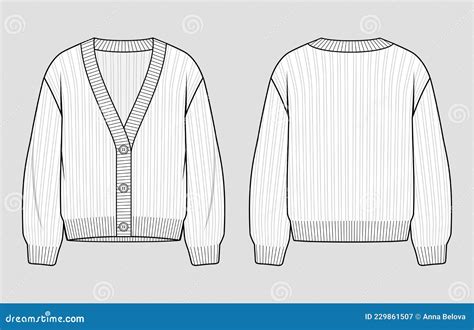 Knit Cardigan Vector Technical Sketch Mockup Template Stock Vector