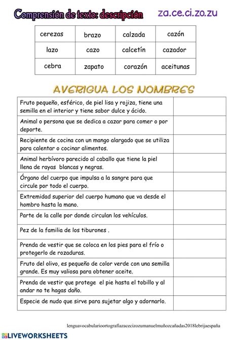 Palabras Con Za Ce Ci Zo Zu Ficha Interactiva Paty Ideas Spanish