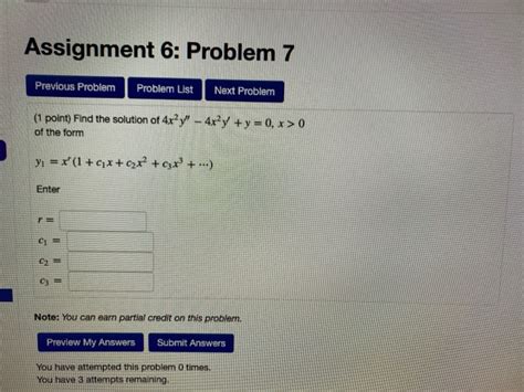 Solved Assignment 6 Problem 7 Previous Problem Problem List