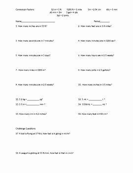 Metric Dimensional Analysis Worksheet