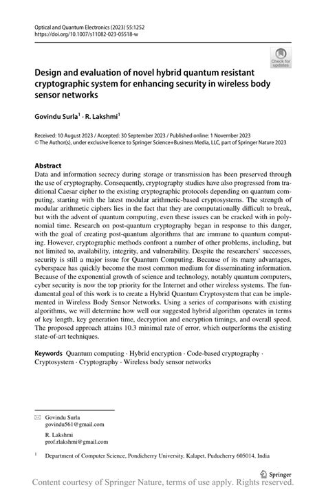 Design And Evaluation Of Novel Hybrid Quantum Resistant Cryptographic