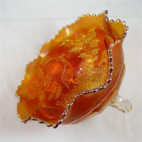 Antique Fenton Marigold Stag And Holly Carnival Glass Nut Bowl Carnival