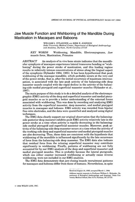 Pdf Jaw Muscle Force And Wishboning Of The Mandible During
