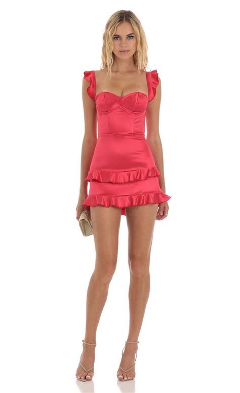 Ruffle Corset Dress In Red Lucy In The Sky