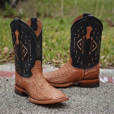 Texanos Exotic Caiman Back Tan Square Toe Boots La Raza Western Wear