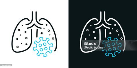 코로나 바이러스에 감염된 폐 검은색 또는 흰색 배경에 이색 선 아이콘 편집 가능한 획 결핵균에 대한 스톡 벡터 아트 및 기타