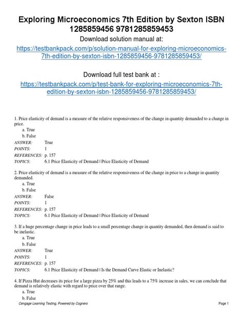 Exploring Microeconomics 7th Edition Sexton Test Bank 1 Pdf Demand