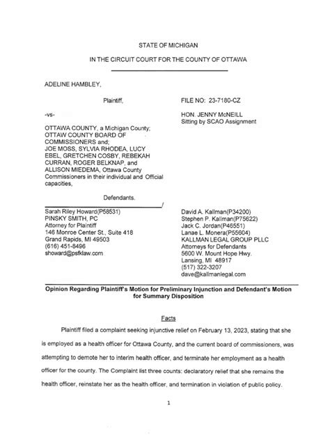 Opinion In Hambley V Ottawa Co Et Al Pdf