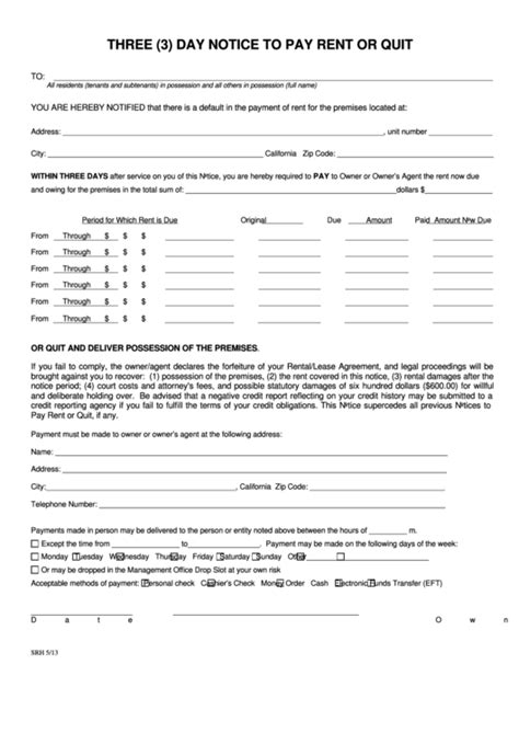 Free Printable 3 Day Notice To Pay Or Quit