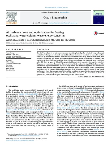 Pdf Air Turbine Choice And Optimization For Floating Oscillating