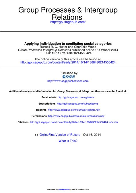 PDF Group Processes Intergroup Relations Applying Individuation To