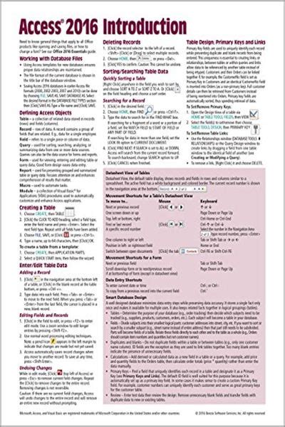 microsoft access 2016 introduction quick reference guide windows