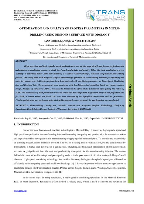 Pdf Optimization And Analysis Of Process Parameters In Micro Drilling Using Response Surface