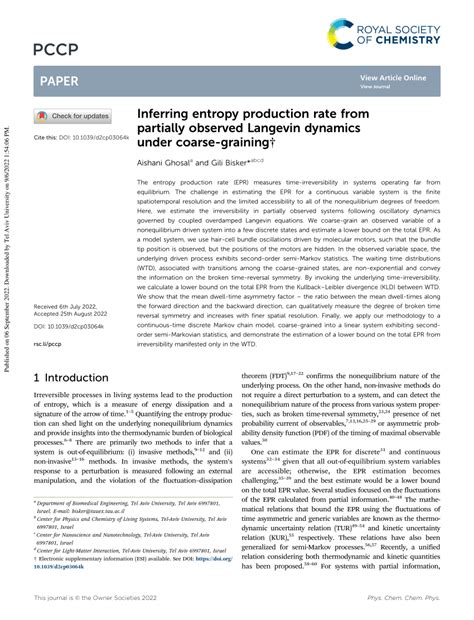 Pdf Inferring Entropy Production Rate From Partially Observed Langevin Dynamics Under Coarse