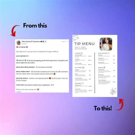 Onlyfans Tip Menu Editable Template Canva Template Tip Menu Templates Digital Download