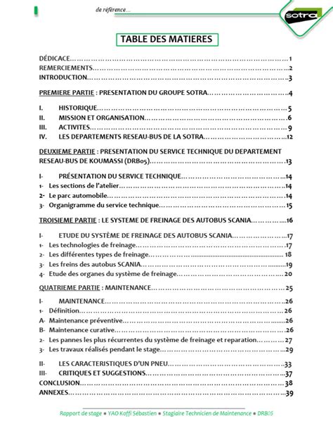 Table Des Matières Rapport De Stage Pdf