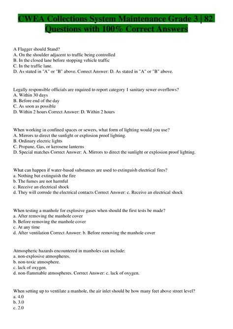 Cwea Collections System Maintenance Grade 3 80 Questions With 100 Correct Answers