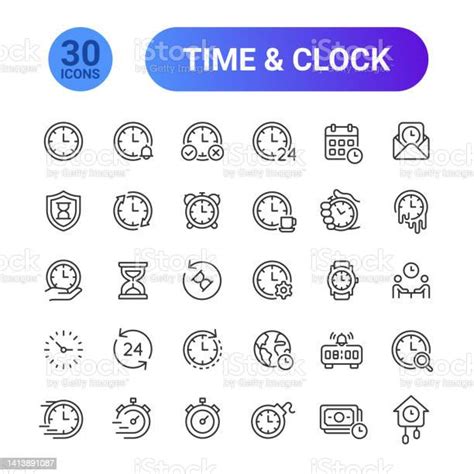 Time Clock Line Icons Editable Stroke Stock Illustration Download