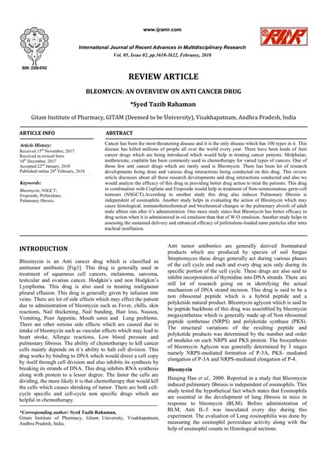 Pdf Bleomycin An Overview On Anti Cancer Drug