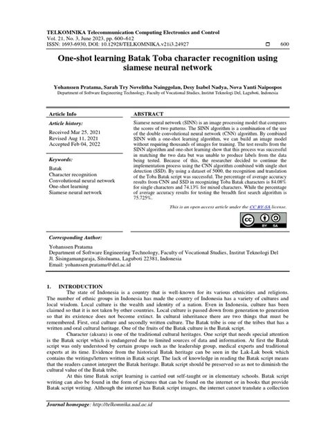 One Shot Learning Batak Toba Character Recognition Using Siamese Neural