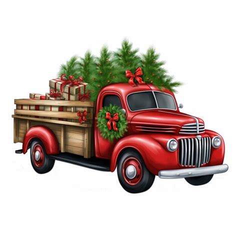 Premium Photo Cartoon Christmas Truck With Presents And A Pine Tree