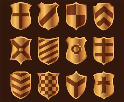 Realistic Golden Shield Icon Collection Vector Art Graphics Freevector Com