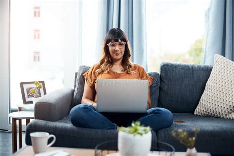 typing relax and woman with laptop couch and ideas for composer