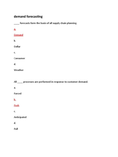 Demand Forecasting Quiz Pdf Forecasting Supply Chain