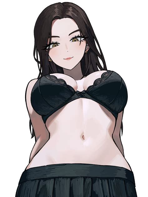 Rule 34 Bra Breasts Brown Eyes Brown Hair Earrings Long Hair Looking