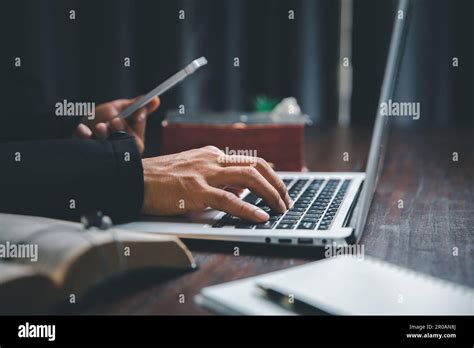 Christian Online Technology Concept Hands Praying Of Christian With