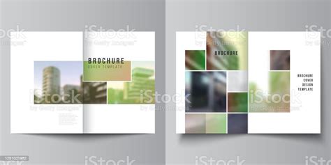 두 개의 A4 커버 모형 디자인 템플릿의 벡터 레이아웃은 이중 브로셔 전단지 잡지 표지 디자인 책 디자인 브로셔 커버 사진에 대한 클리핑 마스크 녹색 사각형추상 프로젝트 0