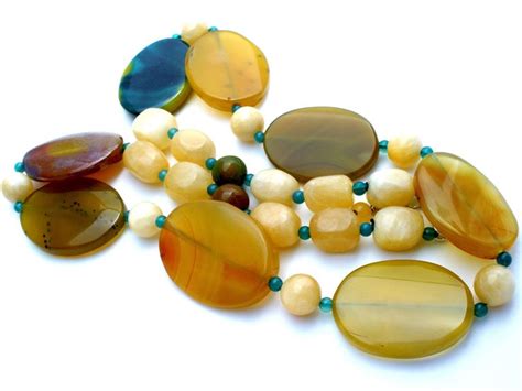 Agate And Yellow Quartz Bead Necklace 30 Yellow Quartz Beaded