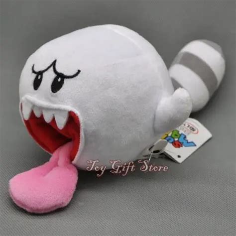 Super Mario Bro Tanooki Tail Boo Ghost 8in Plush Stuffed Doll Toy Soft