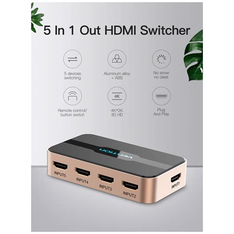 Bộ Gộp Hdmi 5 Vào 1 Ra Vention Acdg0 Có điều Khiển