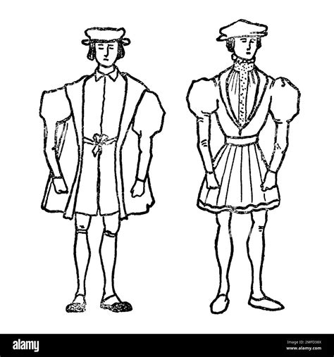 Line Drawing Of Mens Costume During The Reign Of Henry Viii From The