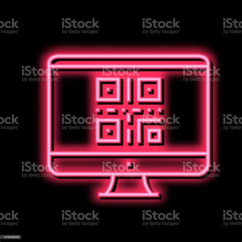 컴퓨터 화면의 Qr 코드 네온 글로우 아이콘 그림 0명에 대한 스톡 벡터 아트 및 기타 이미지 0명 가방 라벨 Istock