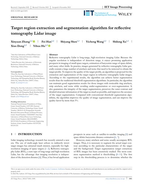 Pdf Target Region Extraction And Segmentation Algorithm For Reflective Tomography Lidar Image