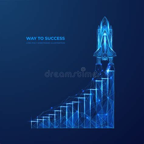 Business Success Strategy Low Poly Wireframe Spaceship Launch Stock