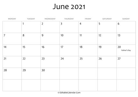 June 2021 Printable Calendar With Holidays