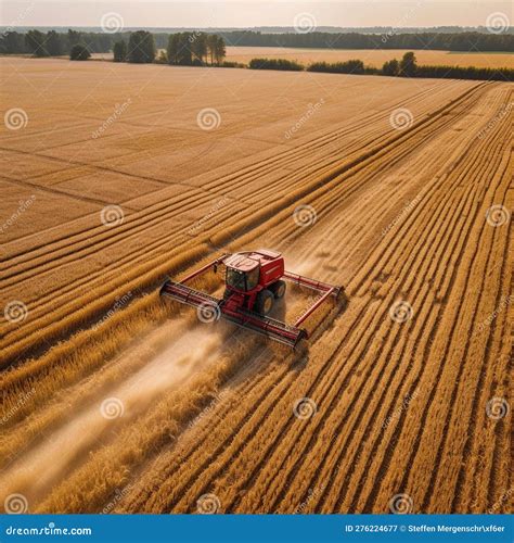 Golden Harvest A Stunning Aerial View Of A Wheat Field And Combine