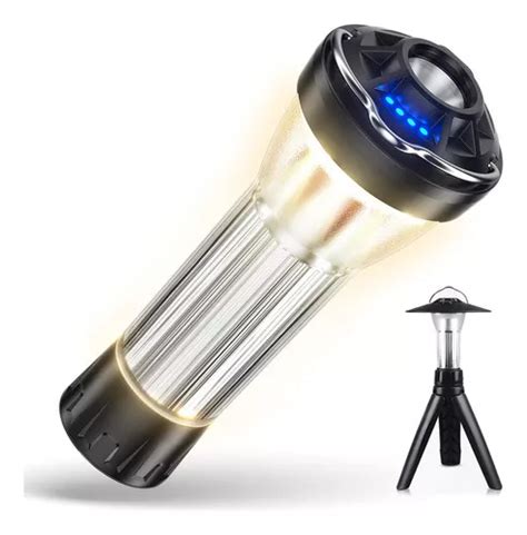 Linterna Camping Led Lámpara Cob Farol Recargable 4 En 1 Color Plateado