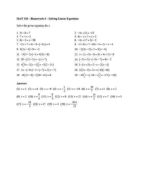 Mat 128 Hw 4 Solving Linear Equations Pdf