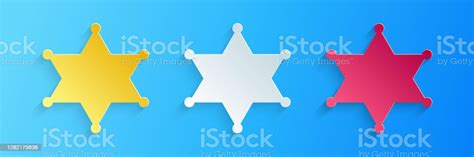 剪紙 Hexagram 警長圖示隔離在藍色背景上員警徽章圖示紙藝術風格向量向量圖形及更多analog圖片 Analog 一個物體 元帥